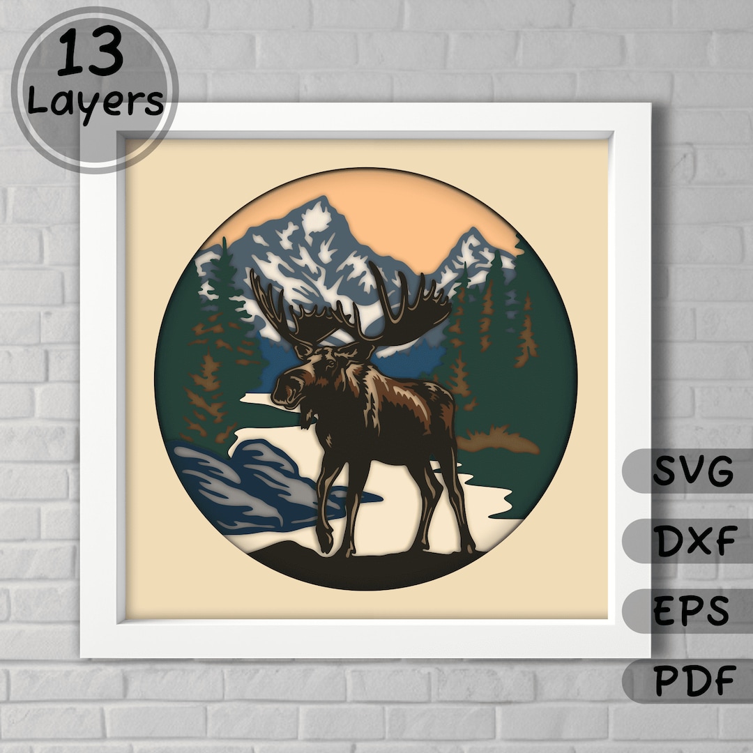 Multilayer Moose Shadow Box SVG, Moose Papercut Template, Silhouette ...