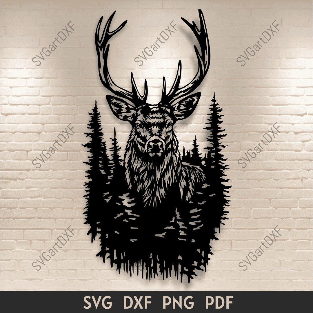 Deer in the Forest SVG for Cricut, Silhouette Projects, Male Deer DXF ...
