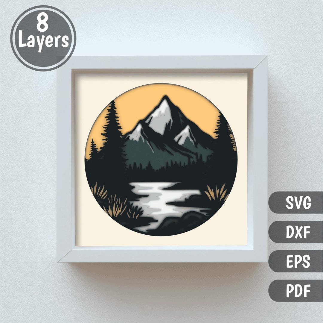 Mountain Range 3D Shadow Box Svg Template, Cricut Project, Multilayer ...