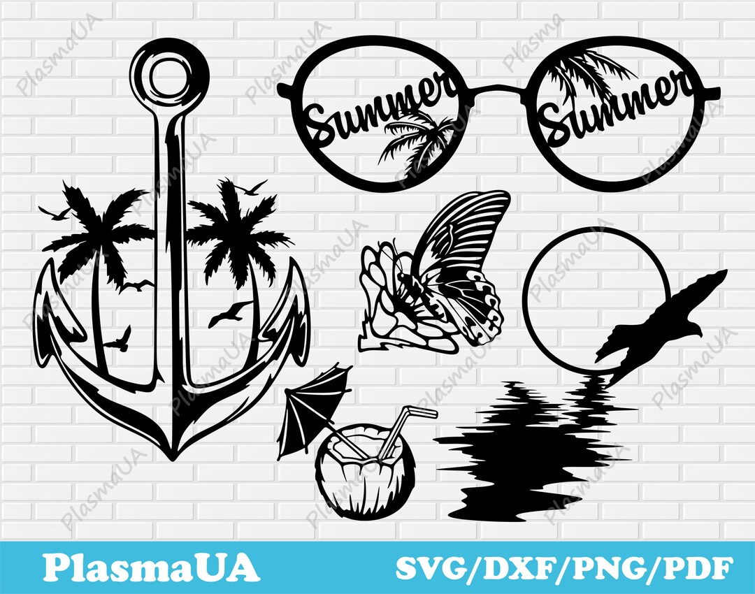 Summer Scenes DXF & SVG Files, Tropical Vacation Cut Files for Cricut ...