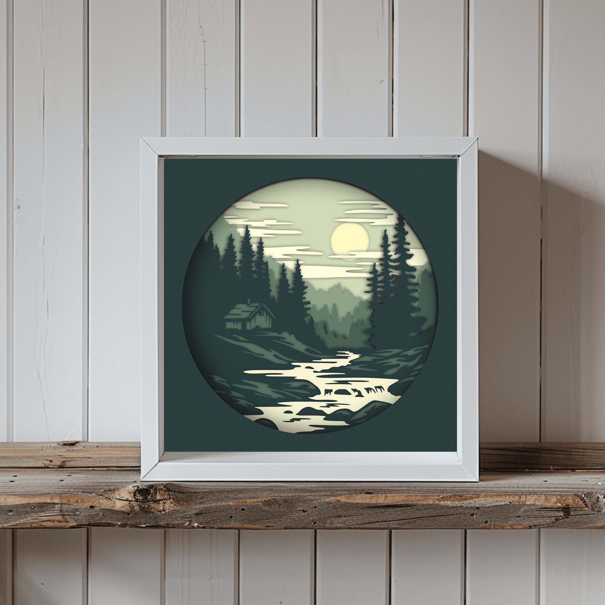 3D Cabin in Woods Layered Svg, 3D Shadow Box Template, Paper 3D Art ...
