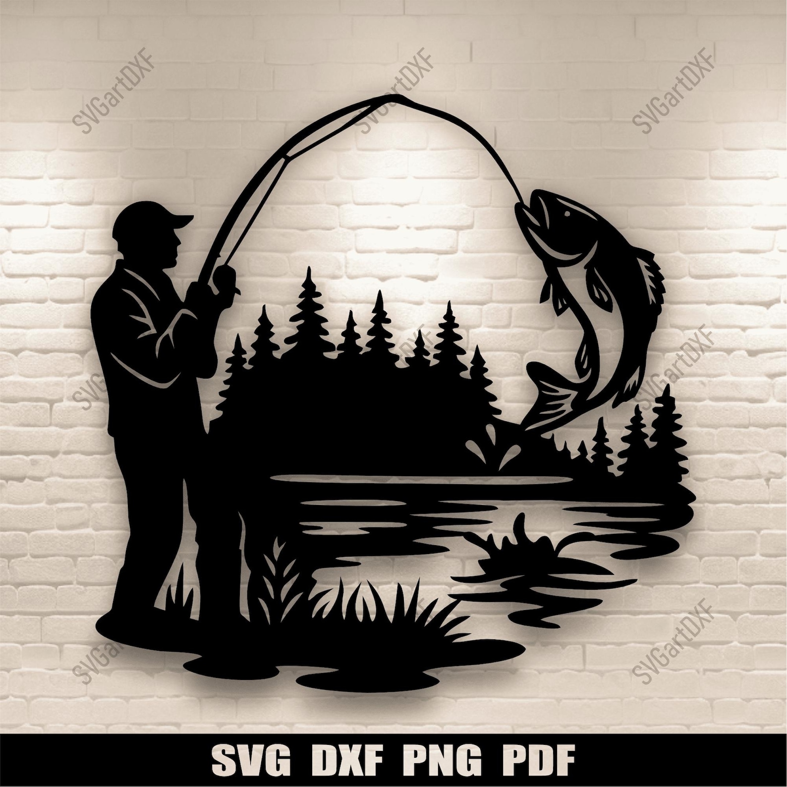 Fisherman Svg Dxf Cutting Files – Man Catching Big Fish by the Lake ...