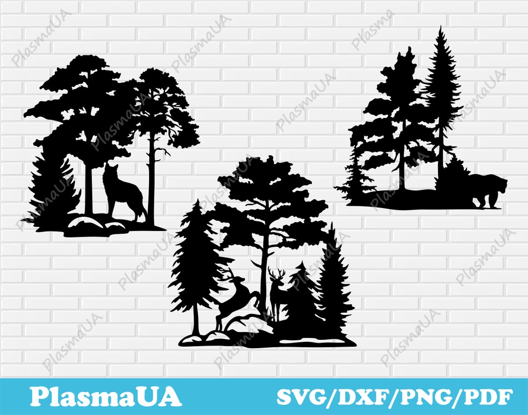 Wildlife Scenes Dxf Cut Files for Cnc Laser, Wolf Scene Dxf Svg for Cnc ...