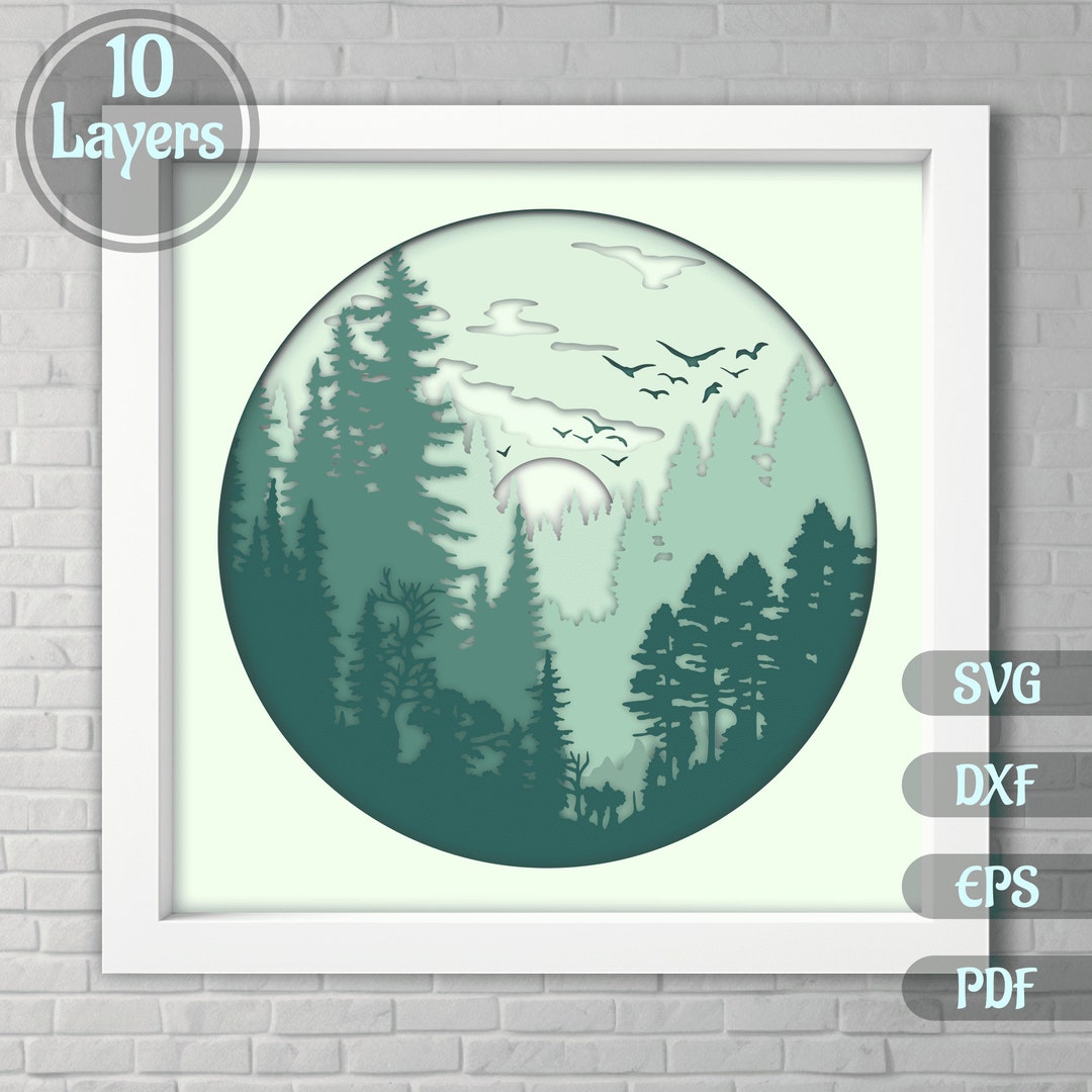 3D Forest Shadow Box Template, Layered SVG Files for Cricut, Dxf Files ...