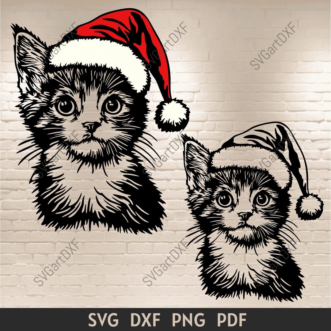 Christmas Cat SVG, Cat Santa Hat Svg for Cricut, Sublimation Christmas ...