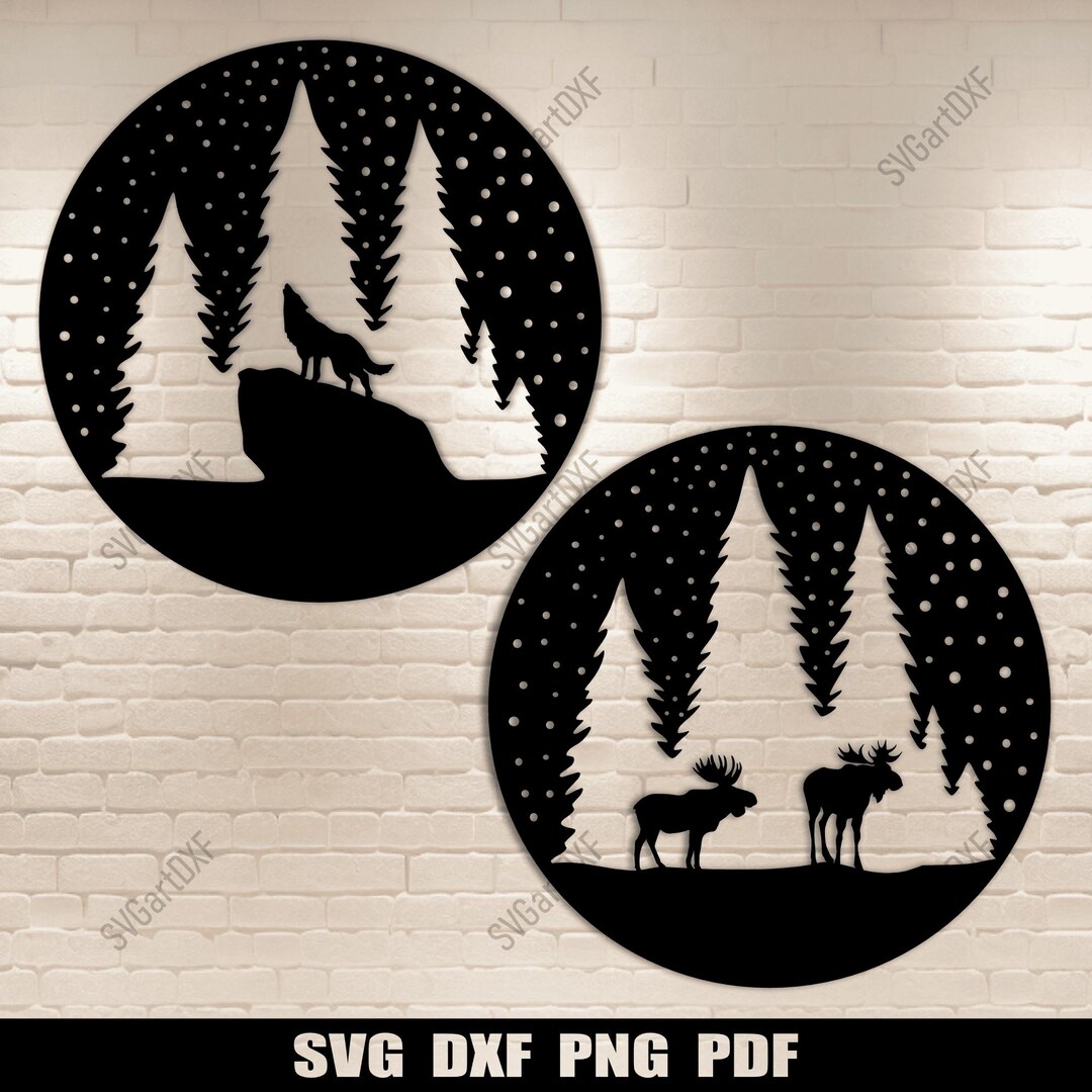 Wolf and Elk Forest SVG DXF | Wildlife Clipart for Laser Cut, Cricut ...