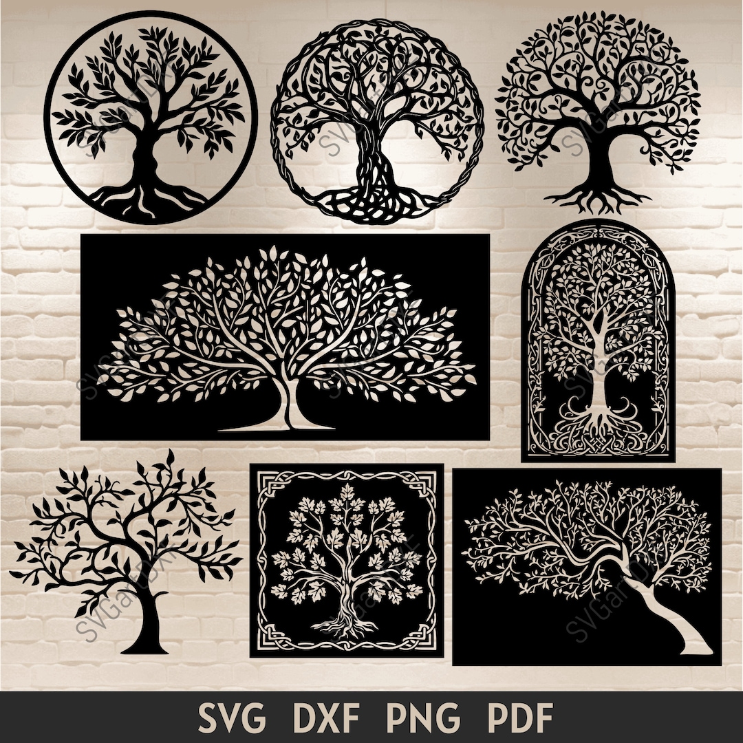 Tree Panel Dxf Files for Laser Cut, Tree Art Designs Svg for Cricut ...