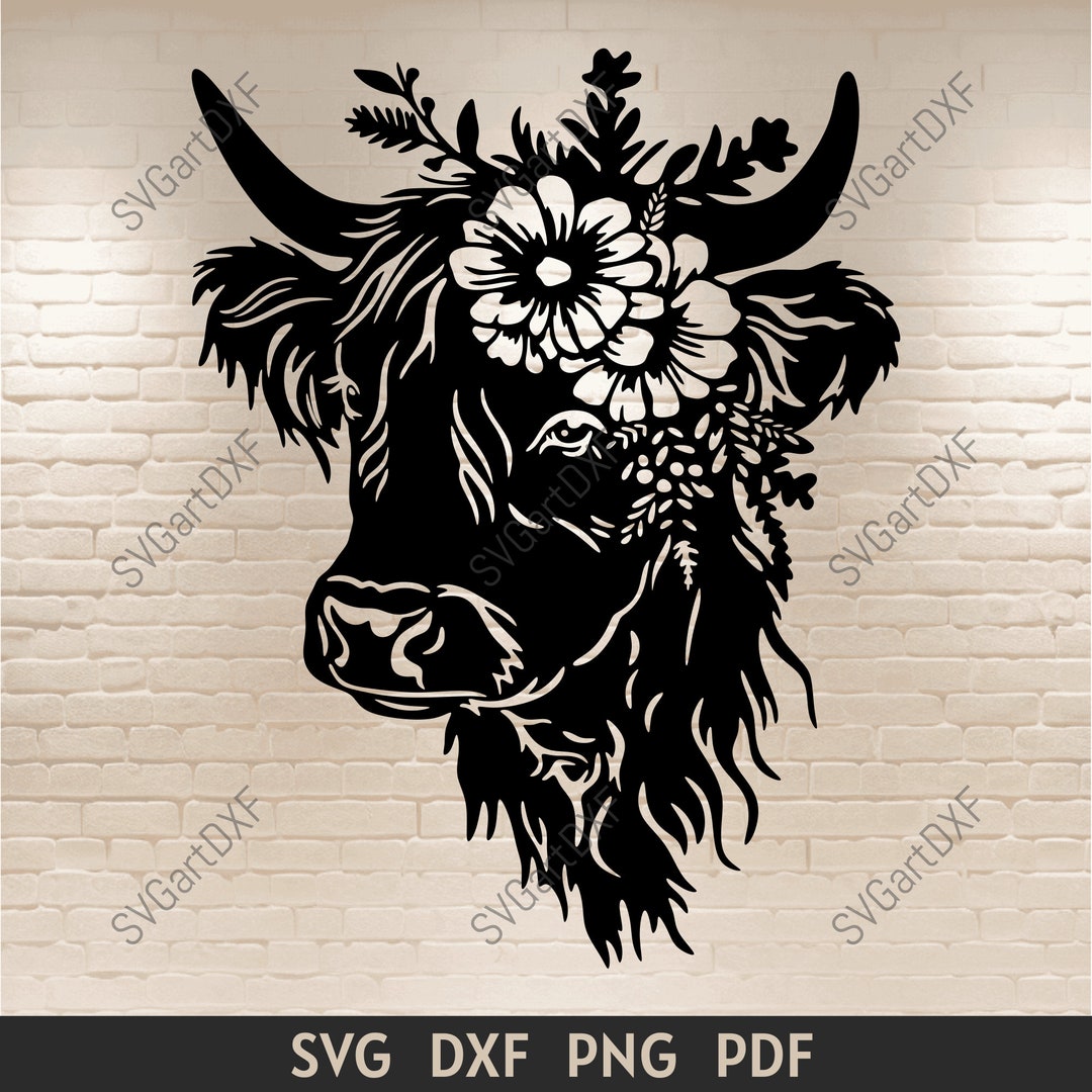 Highland Floral Cow SVG & DXF Cut Files for Cricut and Laser Cutting ...
