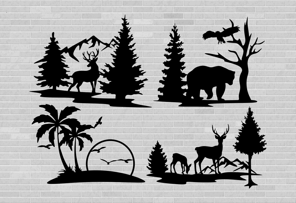 Animal scene svg nature scene svg dxf files dxf for laser | Etsy