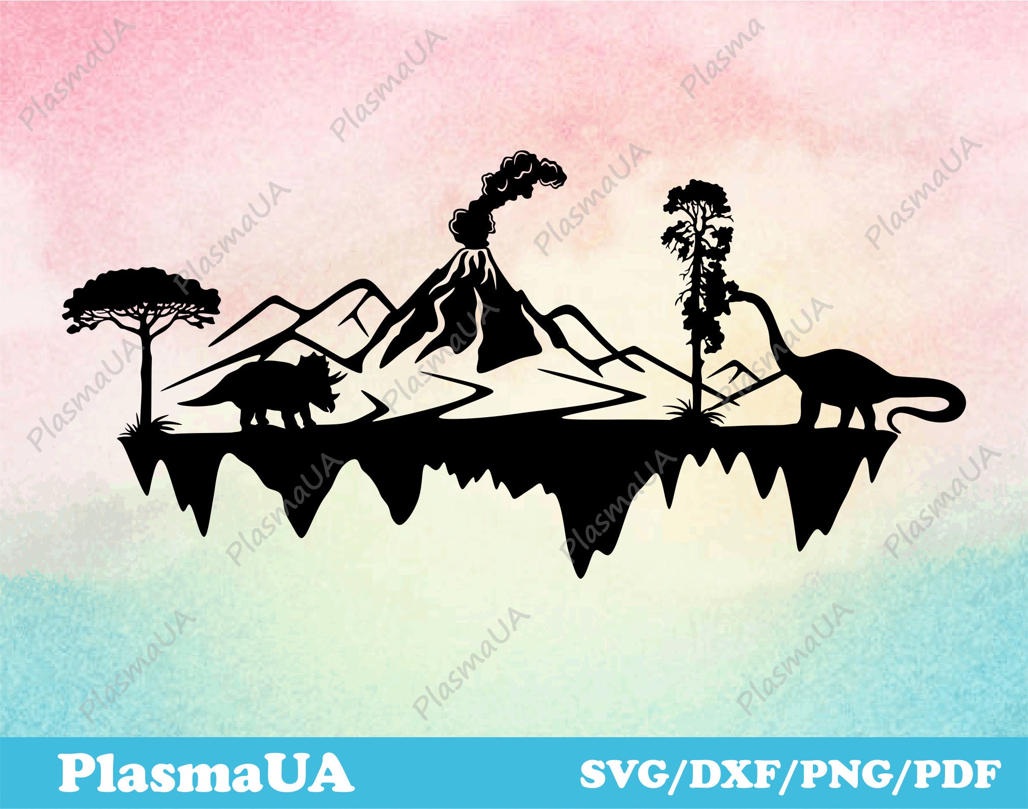 Dinosaurs Vector, Landscape Svg, Svg Cut File, Silhouette Svg, Dxf File ...