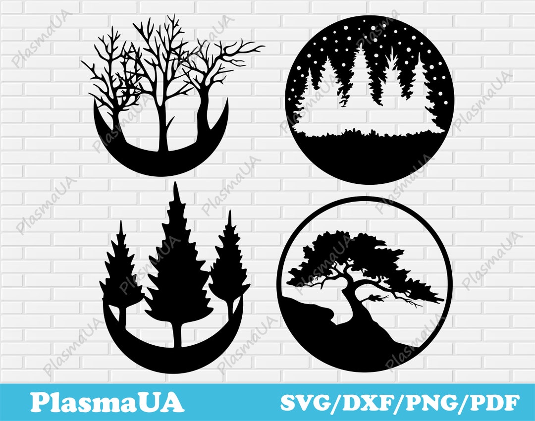 Trees Clip Art, Dxf Files for Your CNC Machines, Svg Files for Cricut ...