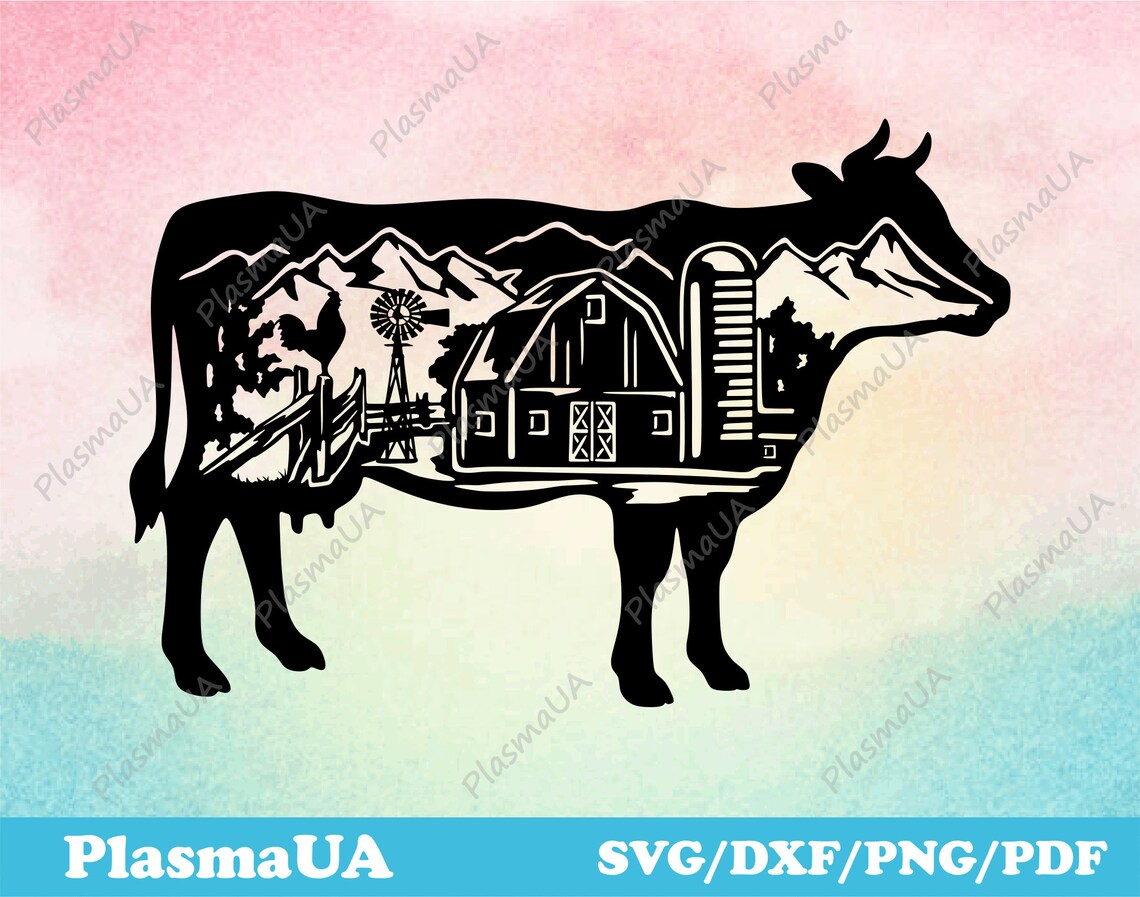 Farm Scene Dxf, Farm Animals Scene Dxf, Cow Dxf File, Svg for Vinyl ...