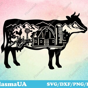 Farm Scene Dxf, Farm Animals Scene Dxf, Cow Dxf File, Svg for Vinyl ...