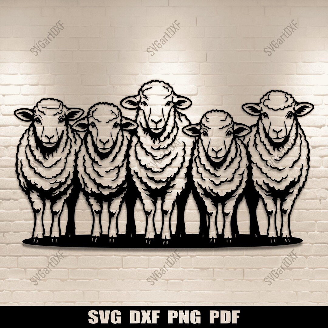 Sheep Svg Dxf Png Pdf Cutting Files – Farm Animal Design With Five ...