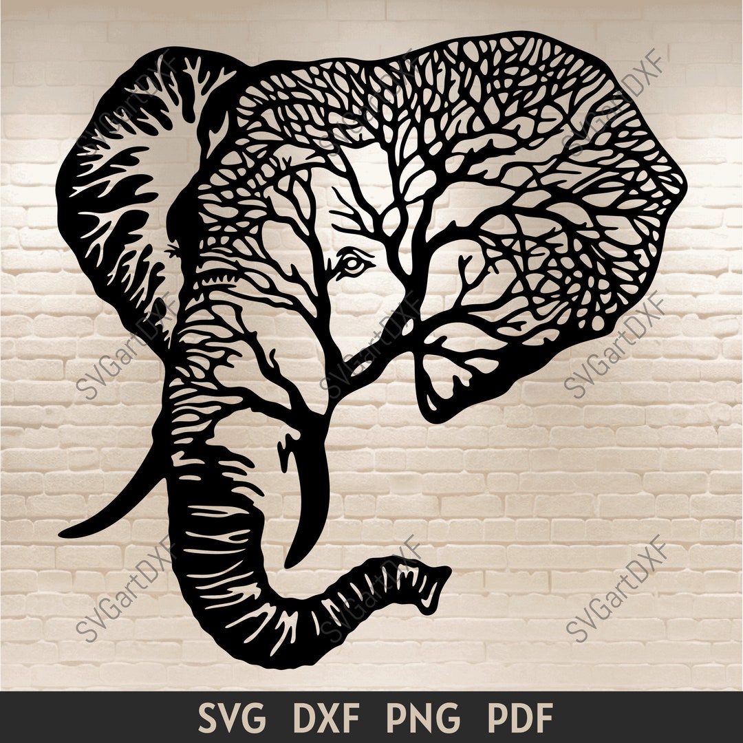 Elephant Tree Dxf Cut File, Elephant Svg Cutting Files for Cricut, Dxf ...