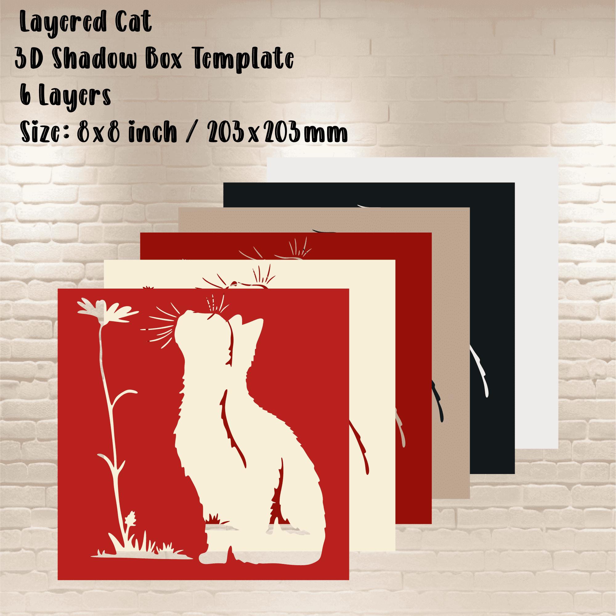 3D Layered Cat With Flower Shadow Box Template, DIY Home Decor, SVG for ...