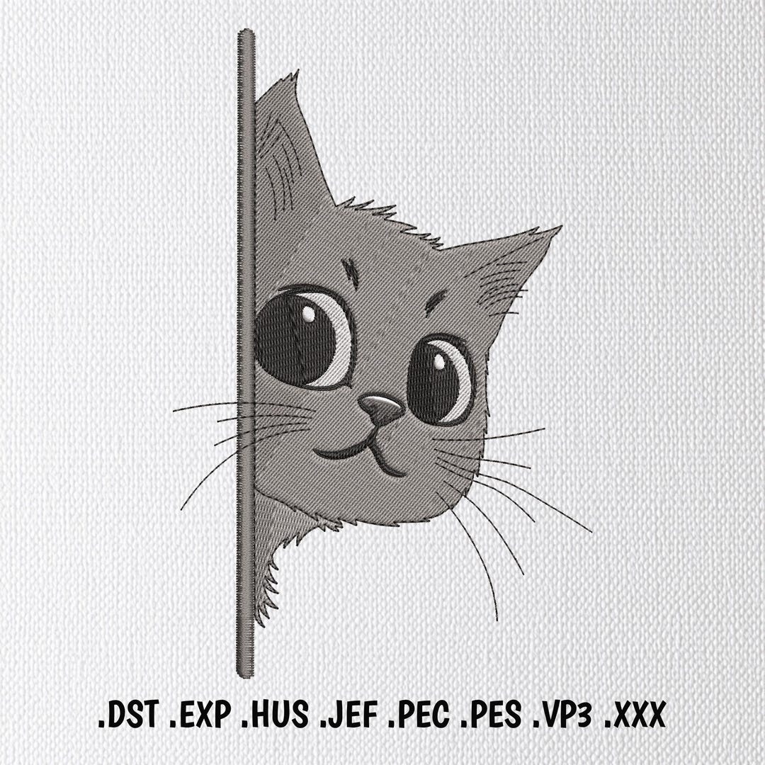 Peeking Cat Embroidery Design, Cute Cat Jef Hus Dst Pes Exp Pec Files ...