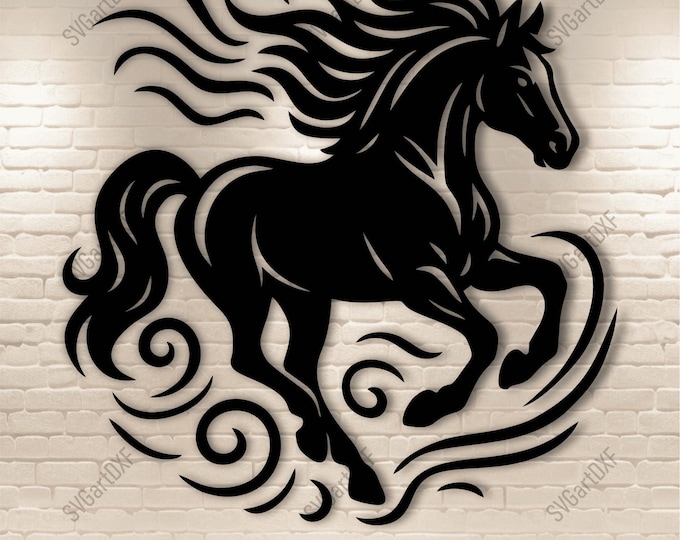 Laufende Pferde SVG-Bundle, Wildpferd Silhouette Dxf, Reiter Metallwand ...