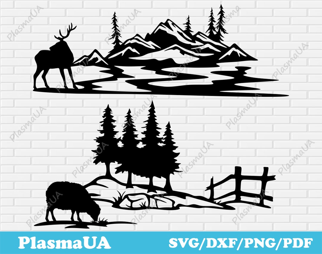 Animals Scenes Dxf for Plasma, Sheep Svg, Deer Scene Dxf, Laser Cut ...