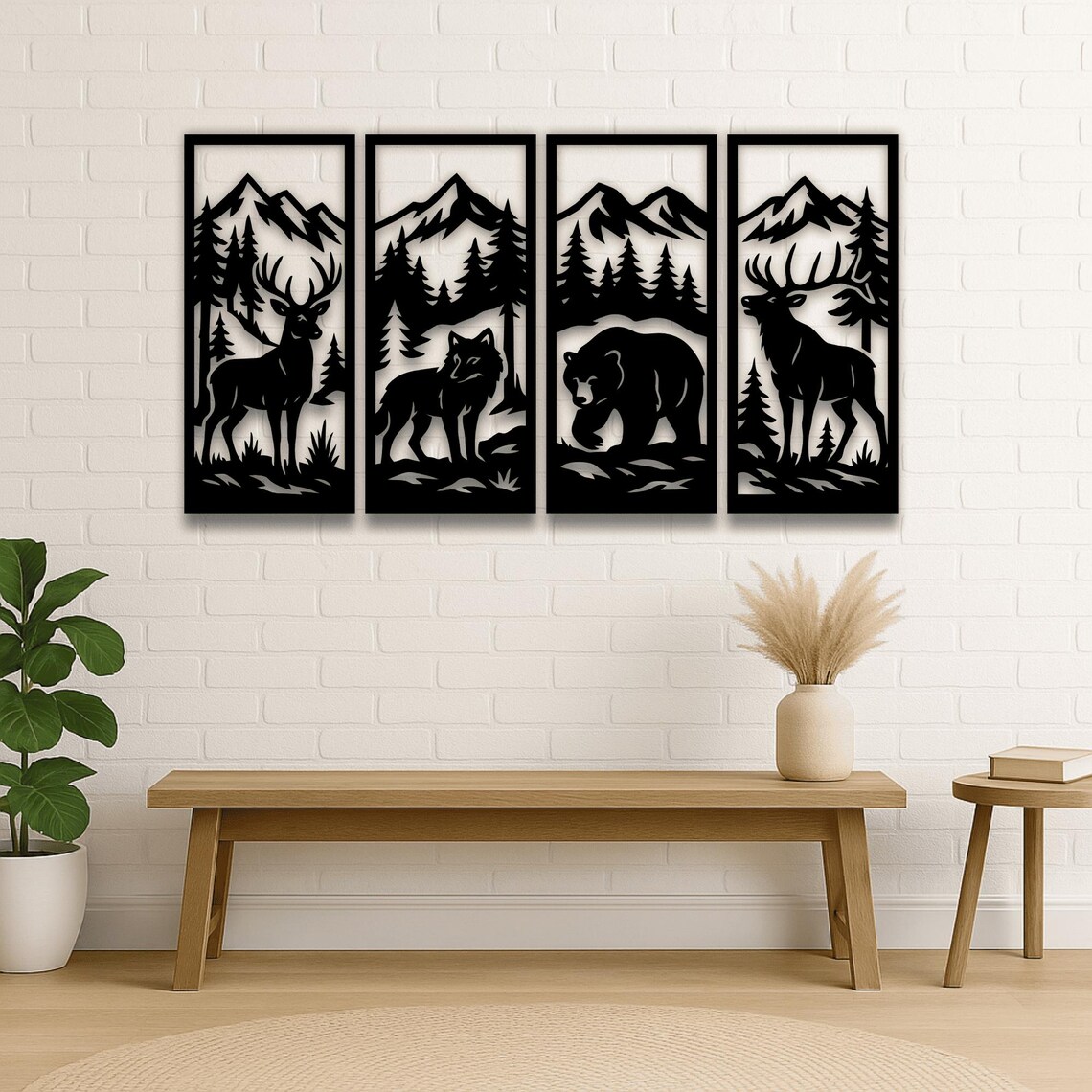 Forest Wildlife Mountain Panels SVG DXF – Deer Wolf Bear Cut Files for ...
