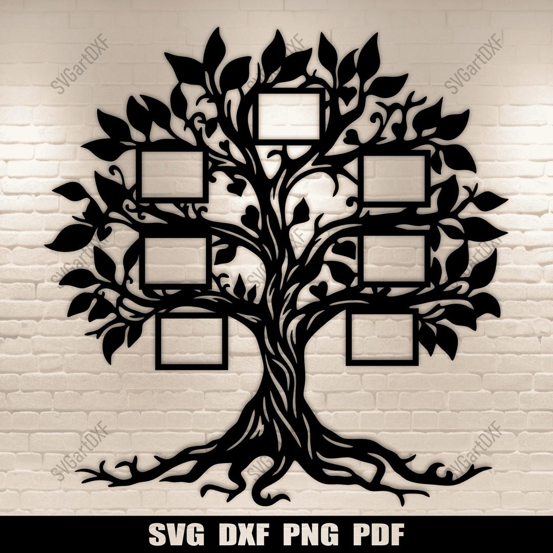 Family Tree Photo Frame Dxf, Laser Cut File, Svg Files for Cutting, 7 ...