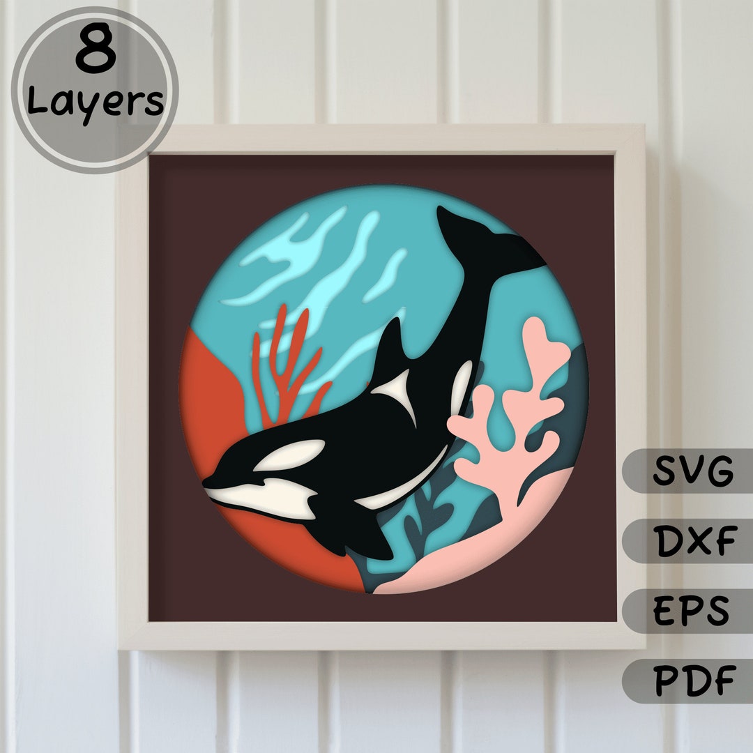 3D Orca Layered SVG for Cricut, Shadow Box Template, Silhouette DXF ...