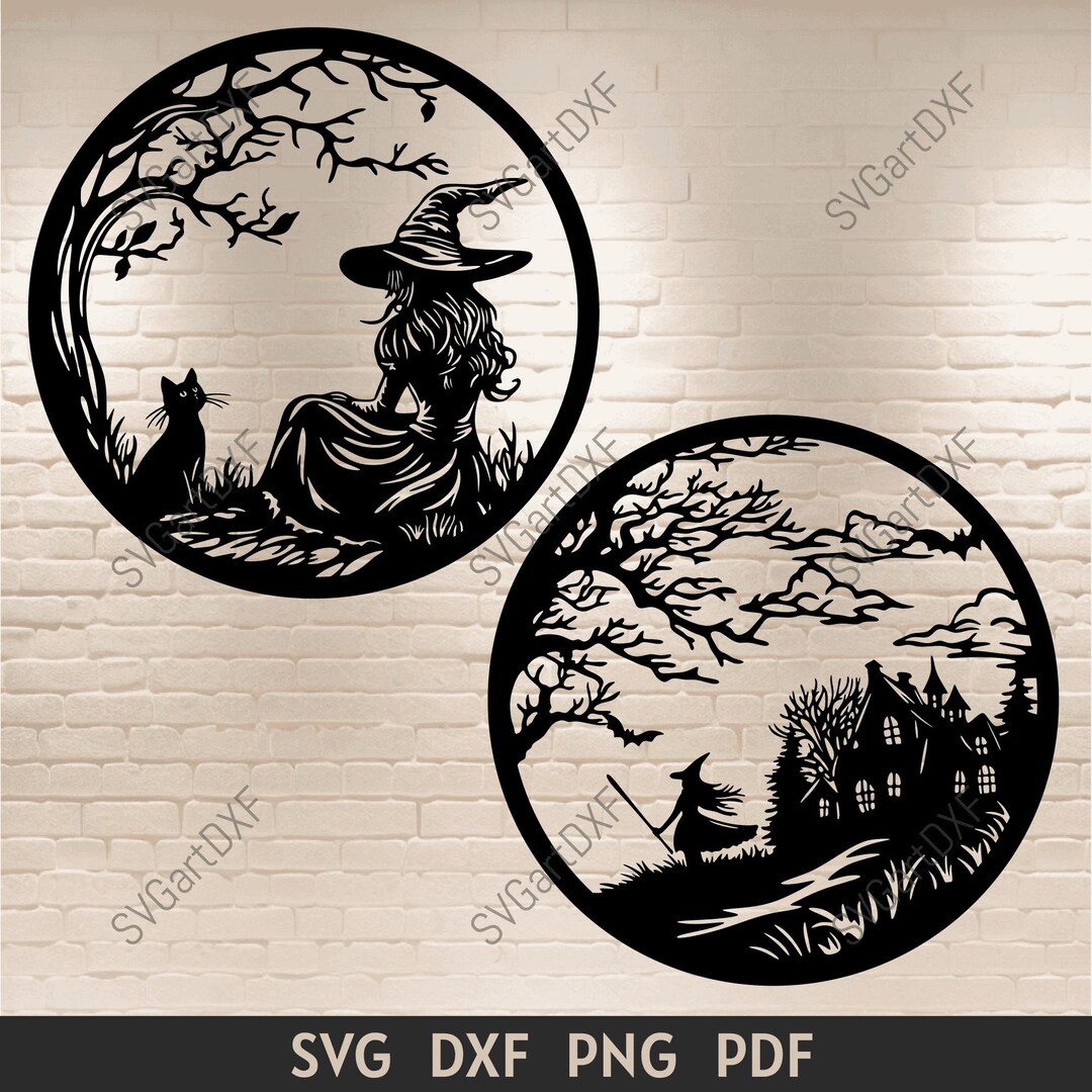 Witch Scenes Svg for Cricut, Silhouette, Witch With Cat Svg ...
