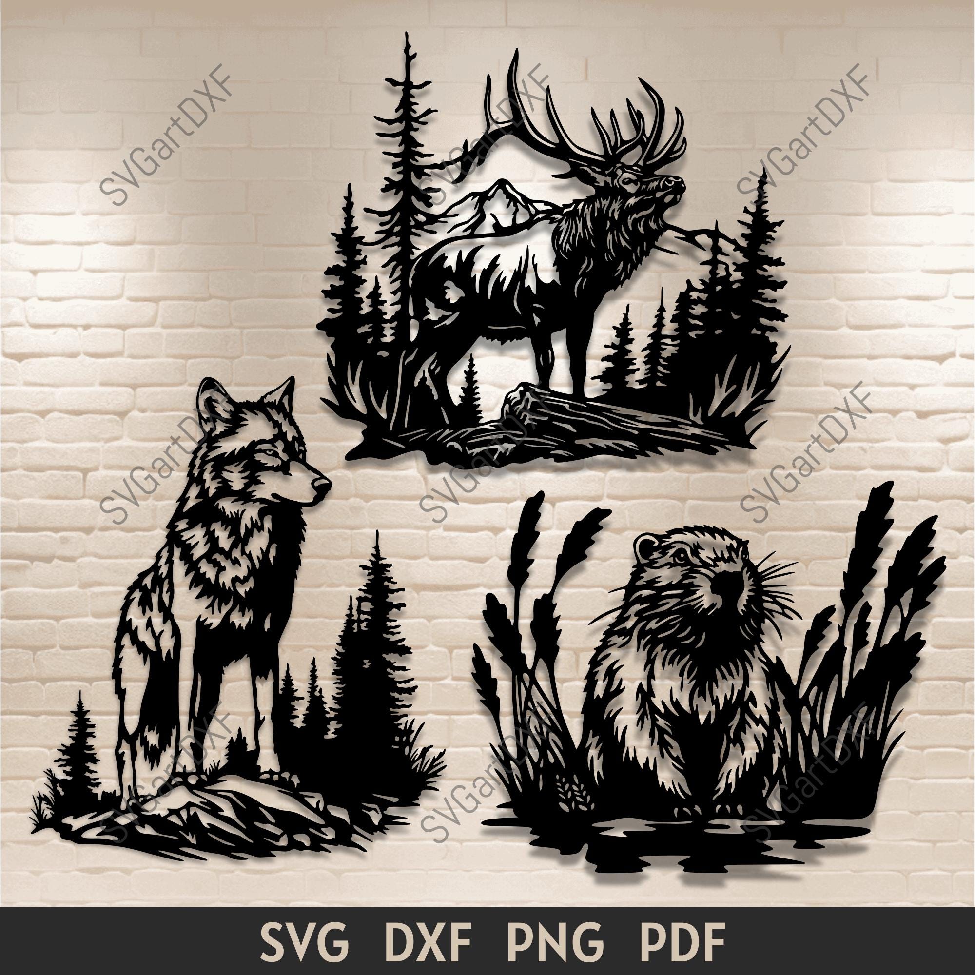 Wild Animal Svg Dxf Png Pdf Cutting Files: Deer, Wolf, Beaver for CNC ...