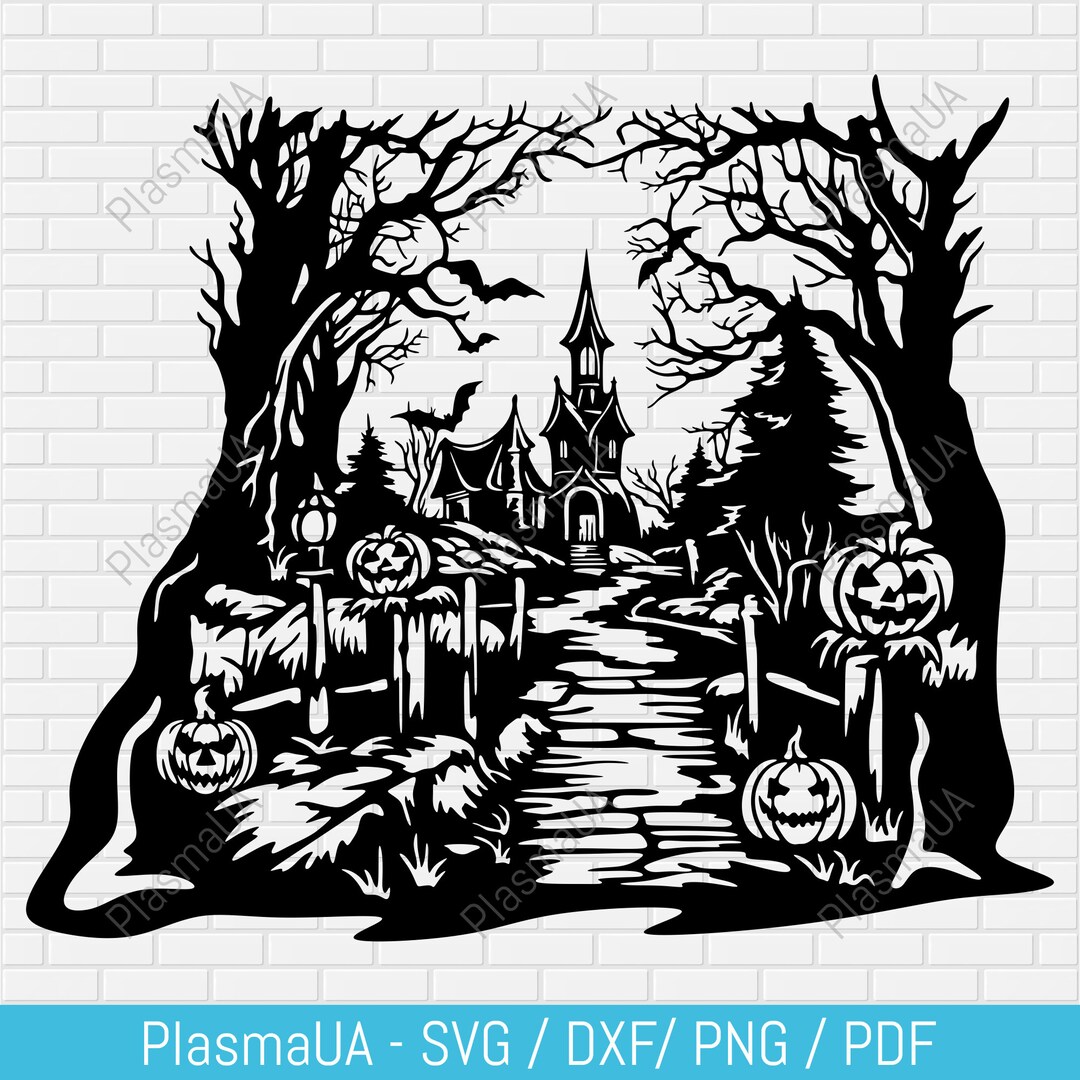Scary Halloween Scene Svg Cut File, Haunted House Svg, Halloween ...