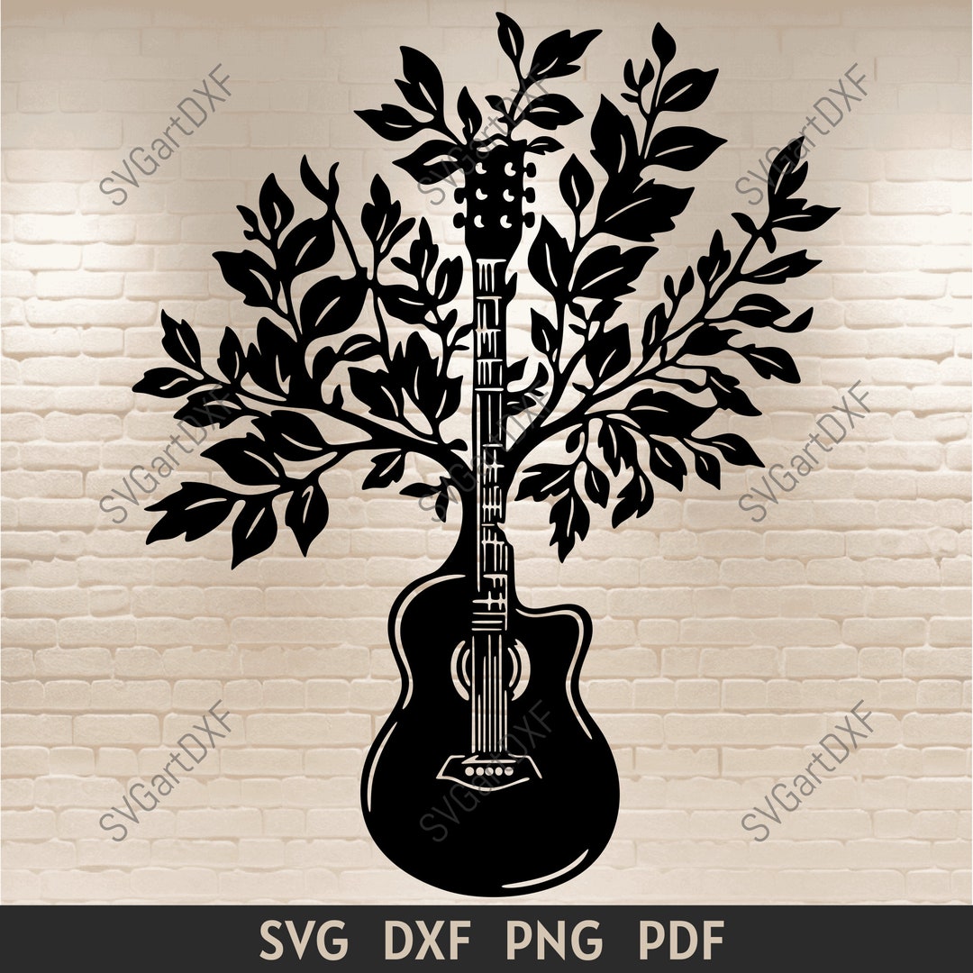 Tree Guitar Svg, Guitar Art Cut Files for Cricut, Guitar Dxf for Laser ...