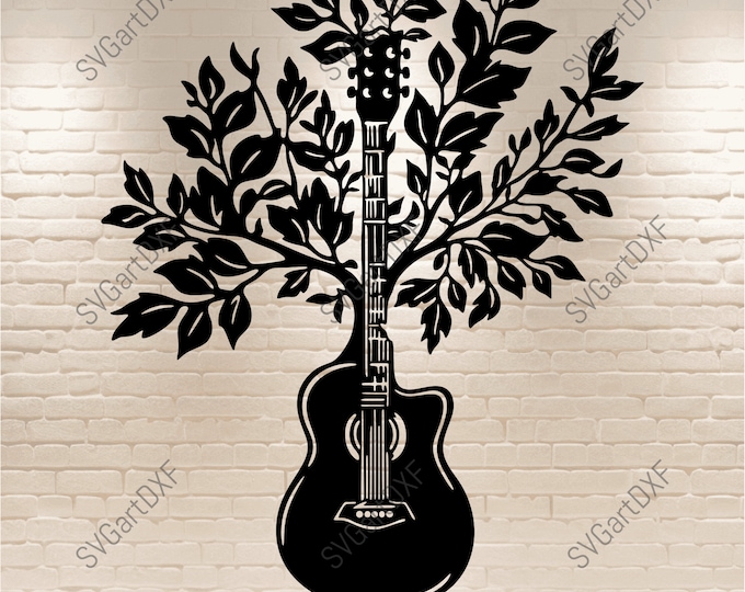 Tree Guitar Svg, Guitar Art Cut Files for Cricut, Guitar Dxf for Laser ...