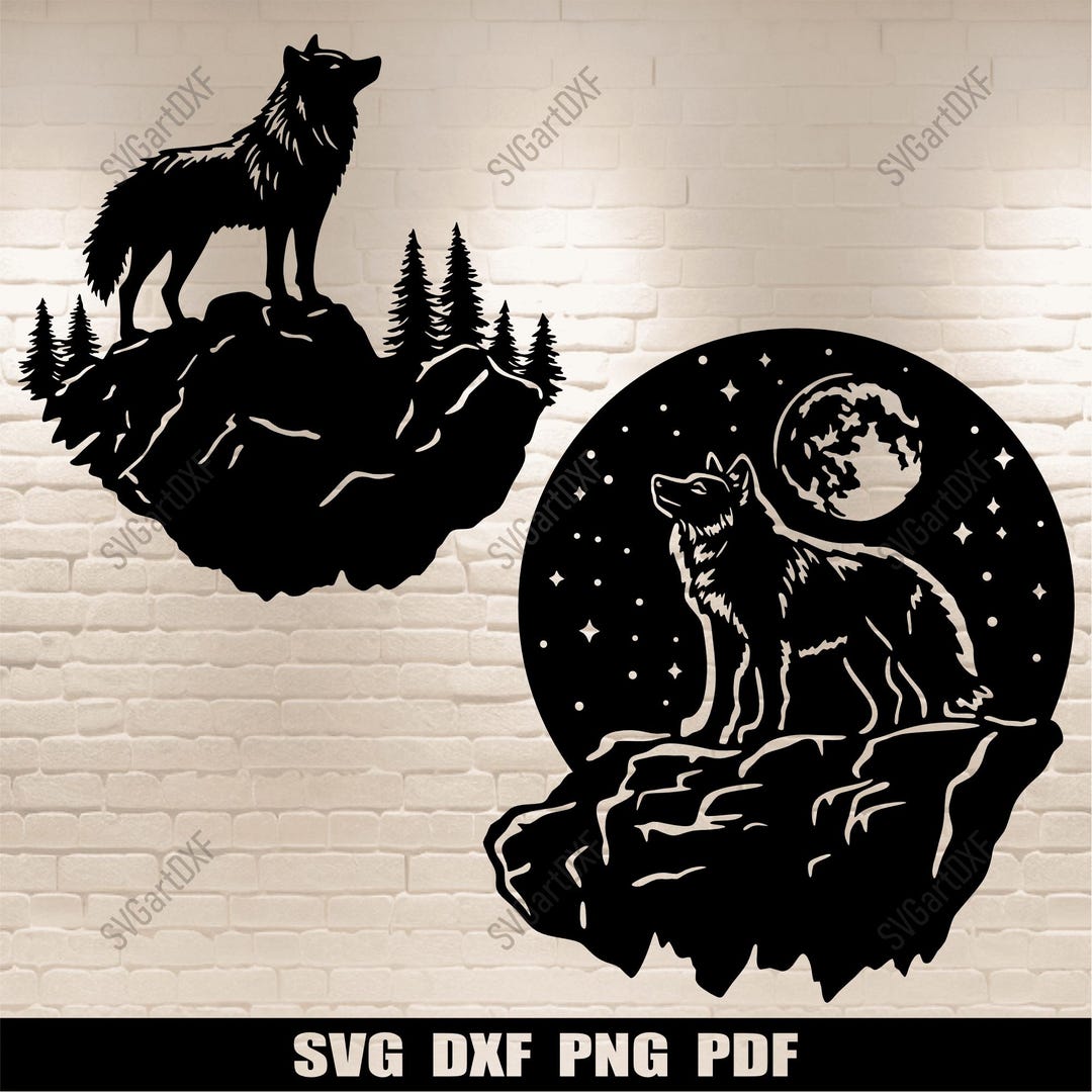 Wolf Standing on Cliff Svg Files, Dxf for Laser Cutting, CNC Metal ...