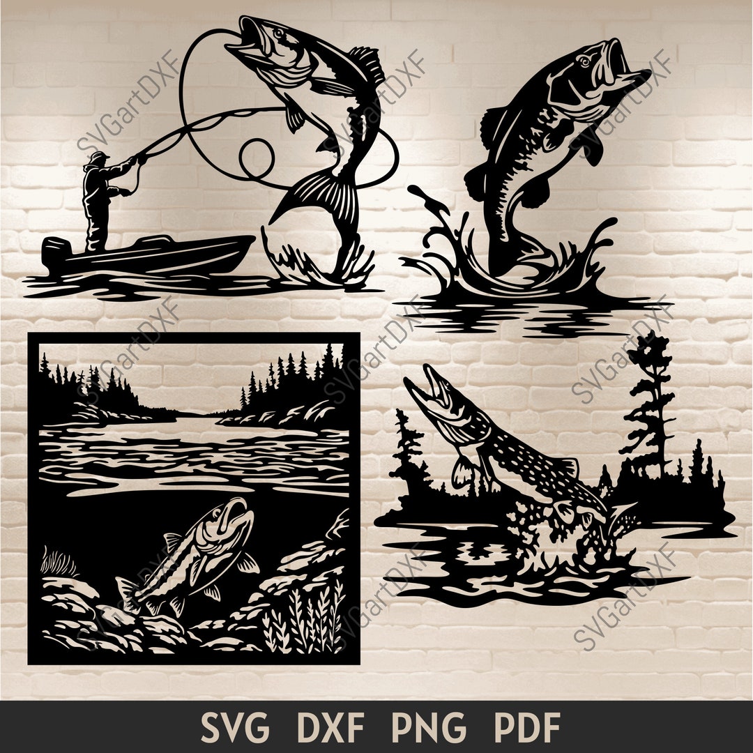 Fishing Scene Svg, Cutting Files for Cricut, Pike Scene Svg, Dxf Screen ...