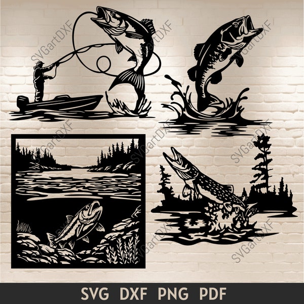 Bass Fishing Scene Dxf - Etsy