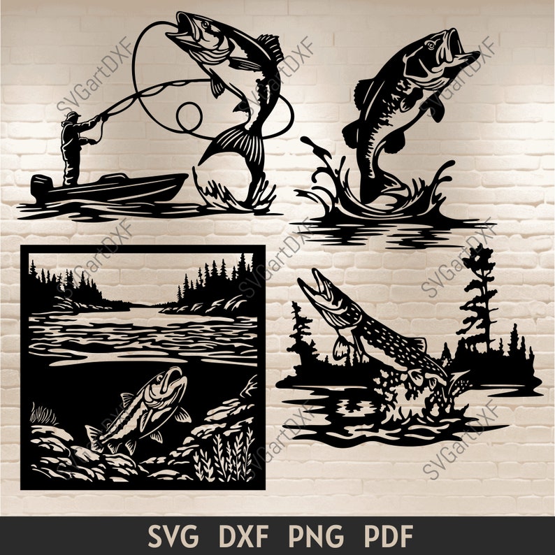 Fishing Scene SVG, Pike, Perch, DXF Laser Cut Files, CNC Designs - Etsy