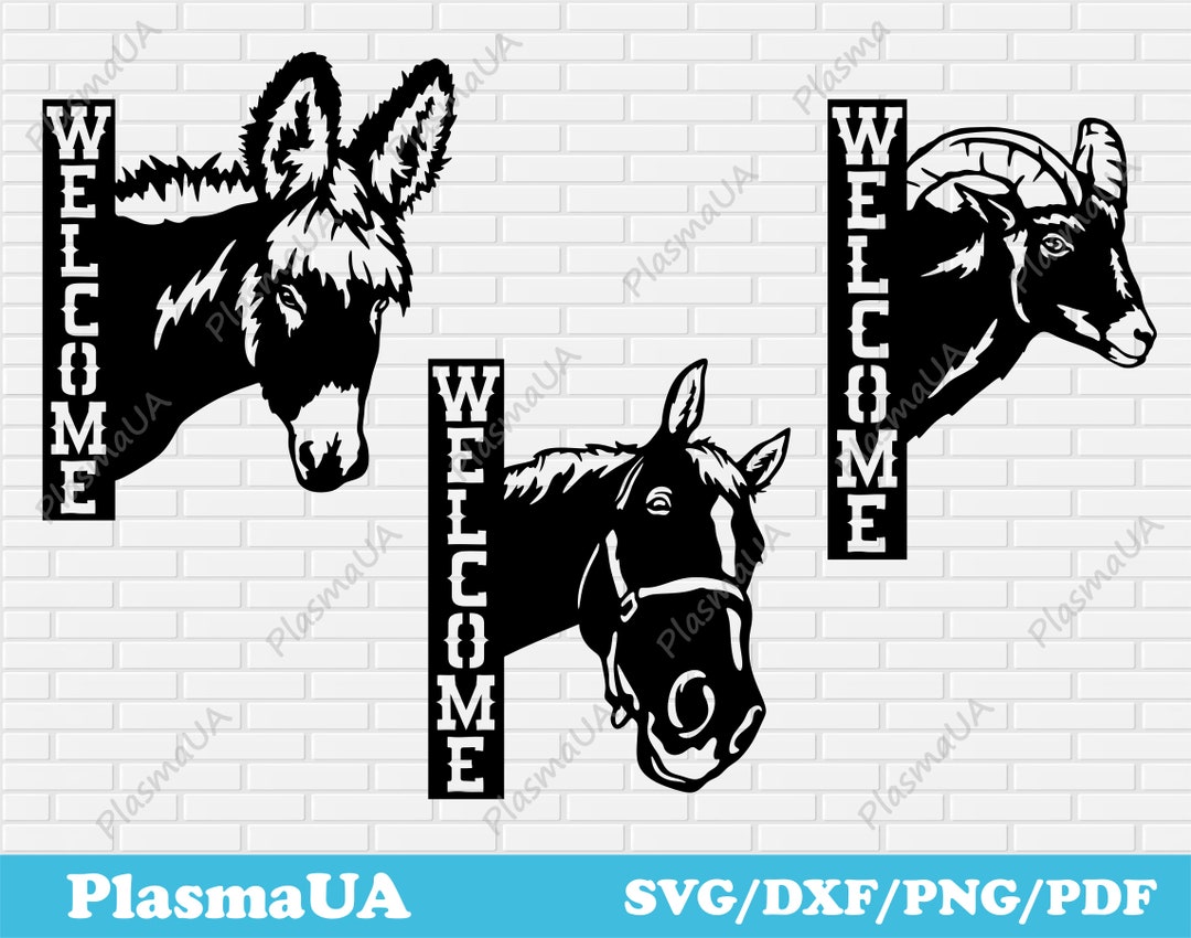 Animals Welcome Sign Dxf, Donkey Welcome Sign Dxf, Horse Welcome Dxf ...