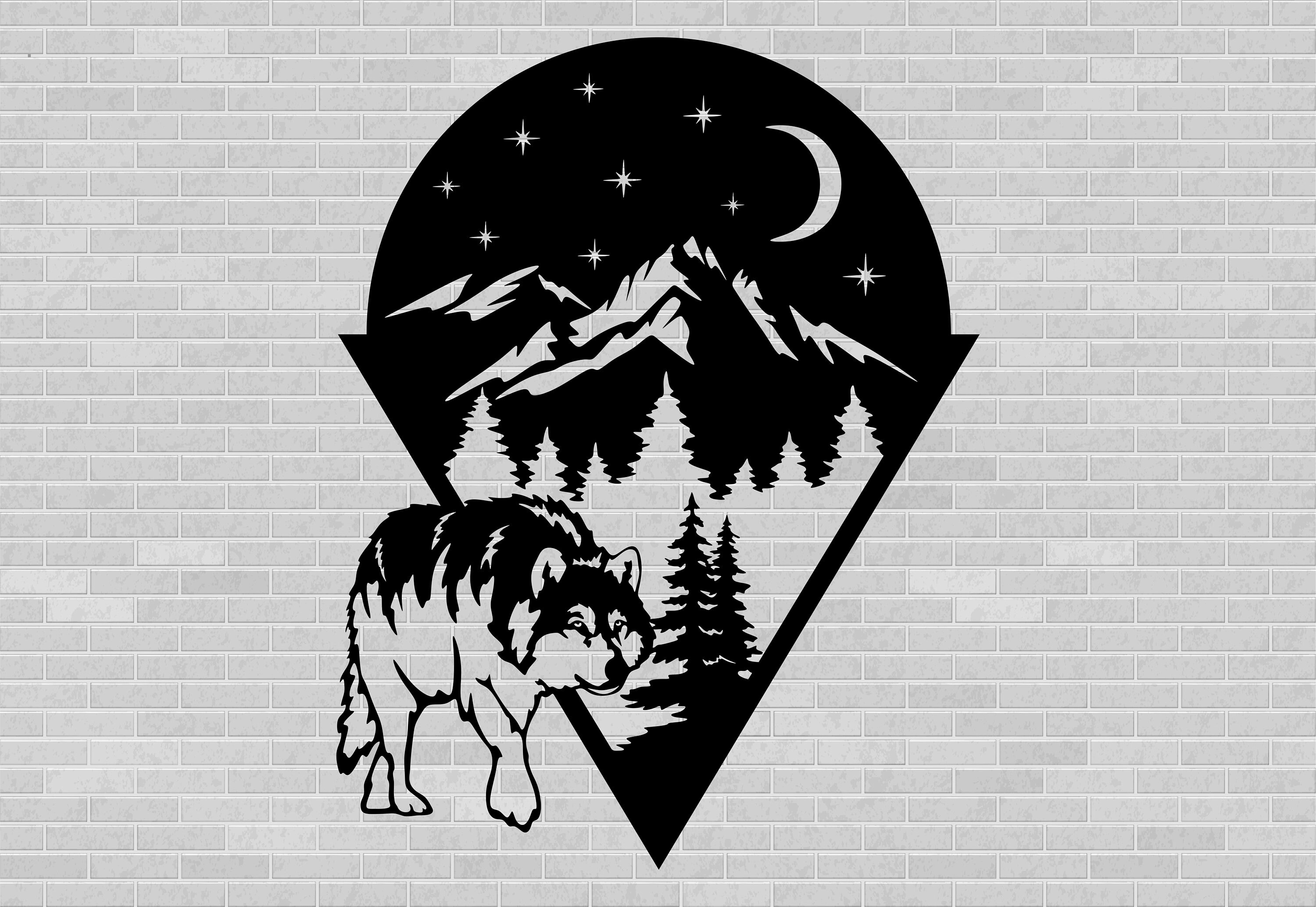 Wolf dxf cut files landscape png laser cut wall art cut | Etsy