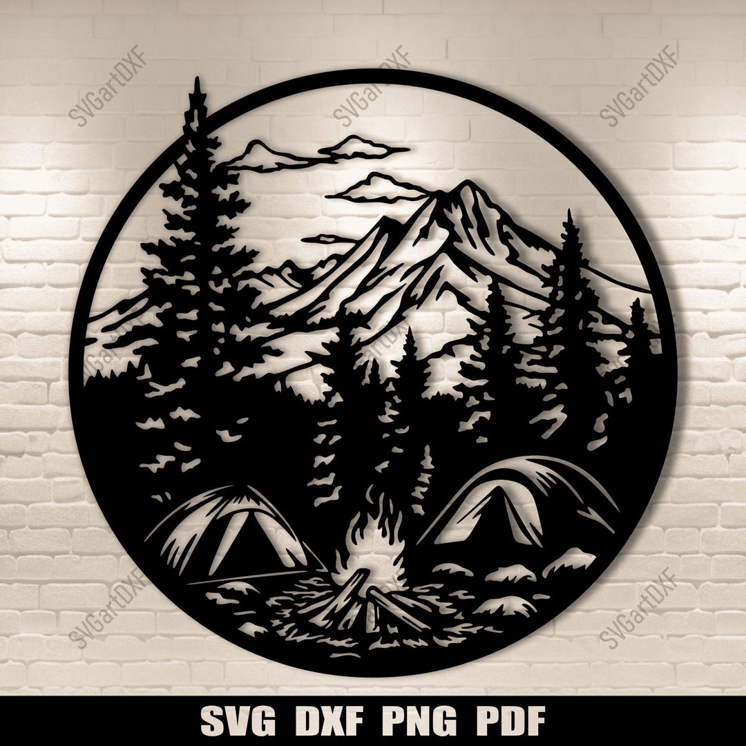 Camping Scene Dxf for CNC, Svg Files for Cricut & Silhouette Cameo ...