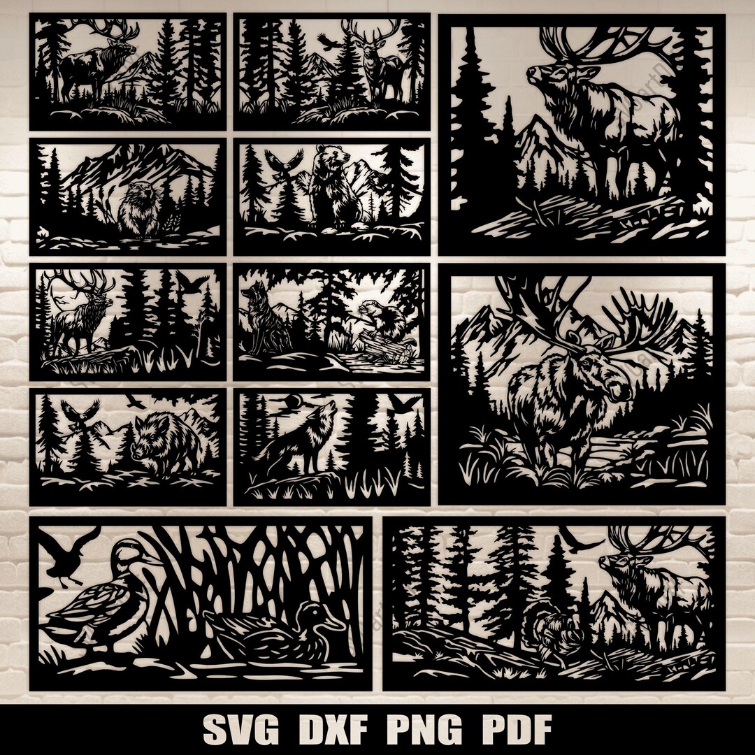 Wildlife Panel CNC Designs | DXF for Laser Cutting & Nature Gate Decor ...