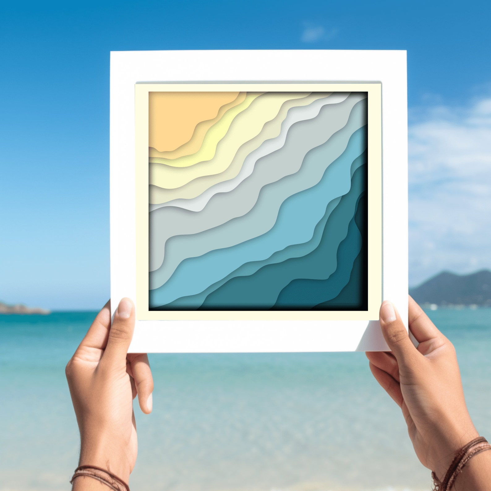 3d Wave Shadow Box Svg, Layered Paper Art, Multilayer Svg, 3d Sea Scene ...