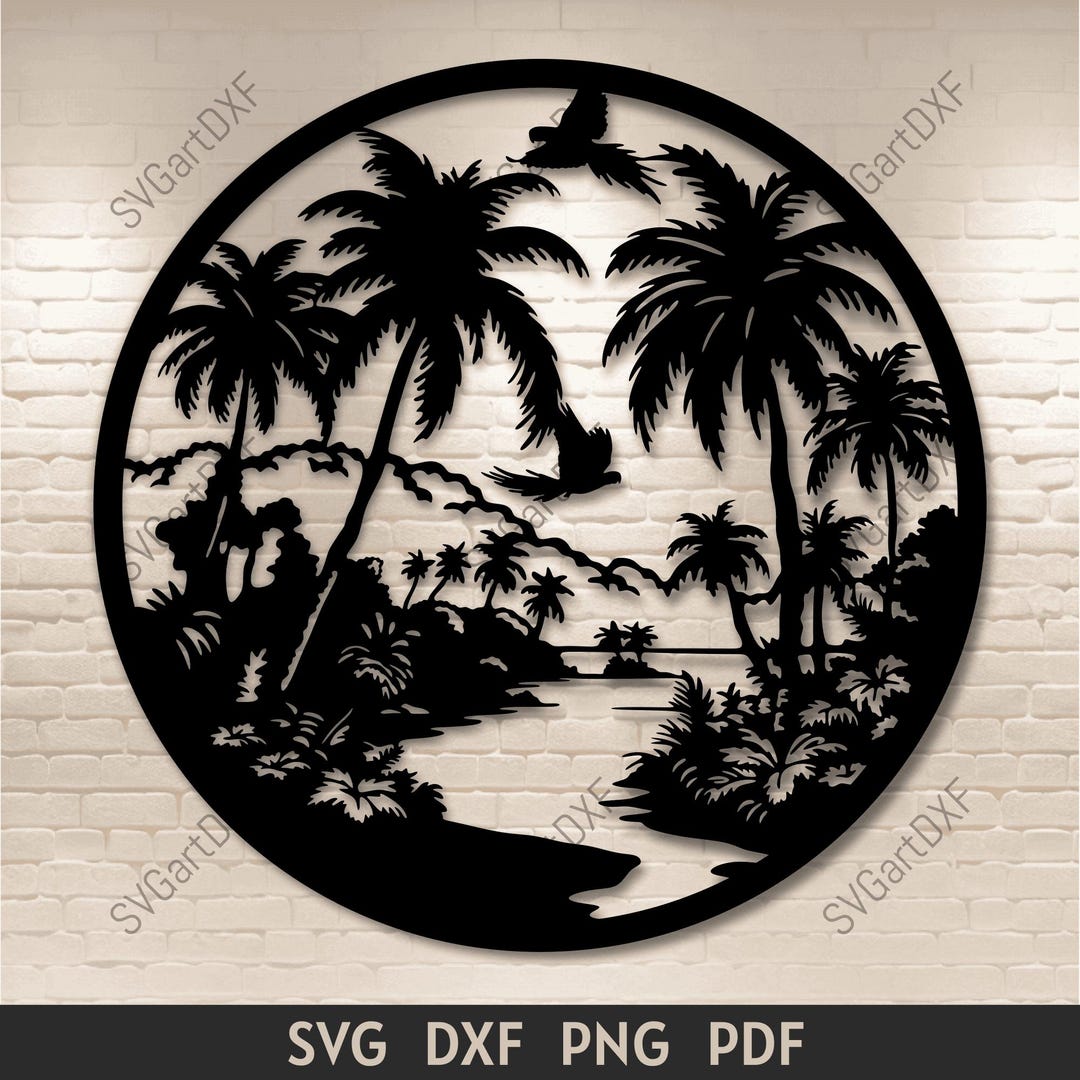 Tropical Beach Svg for Cricut, Parrot Svg, Sea Scene Dxf for CNC Laser ...