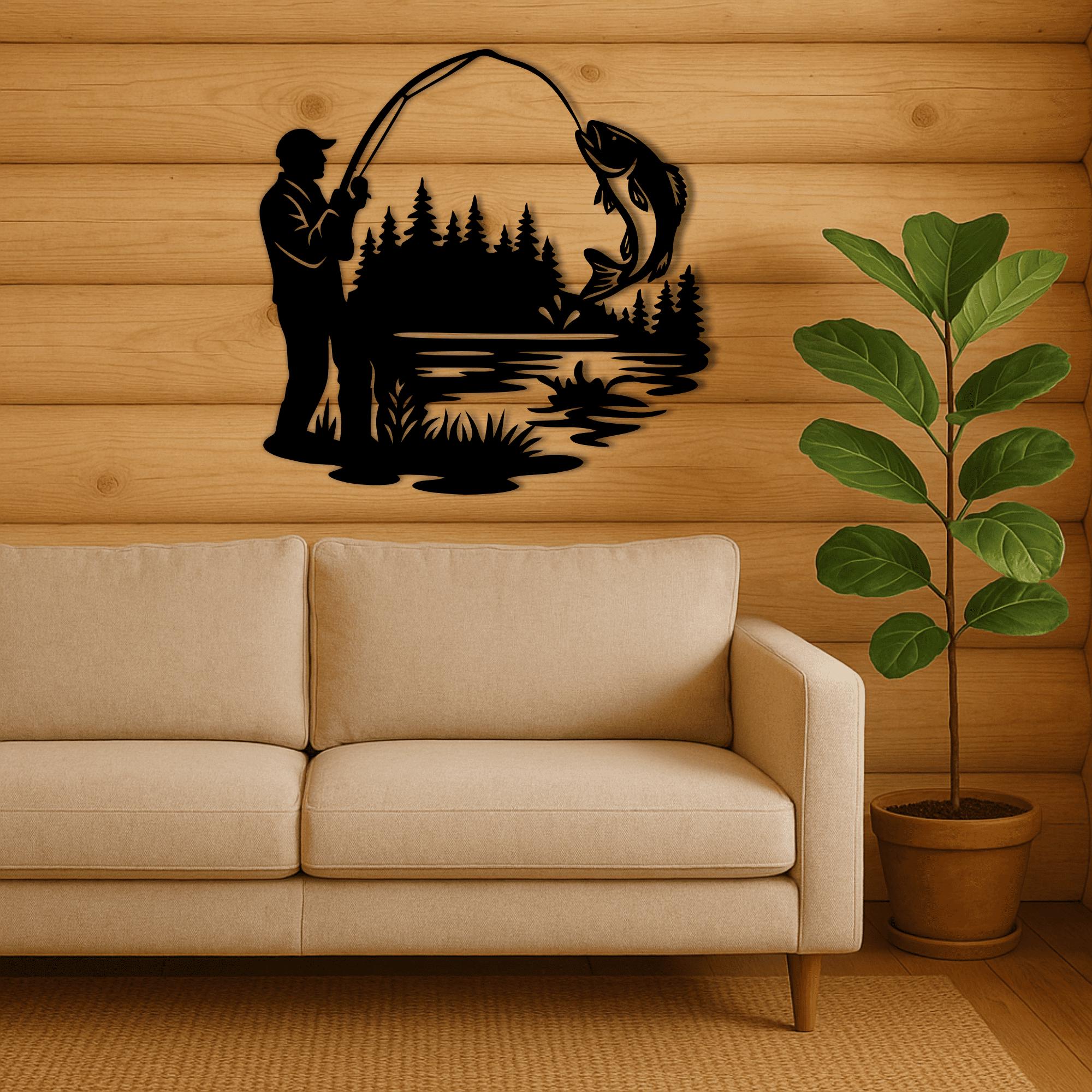 Fisherman Svg Dxf Cutting Files – Man Catching Big Fish by the Lake ...