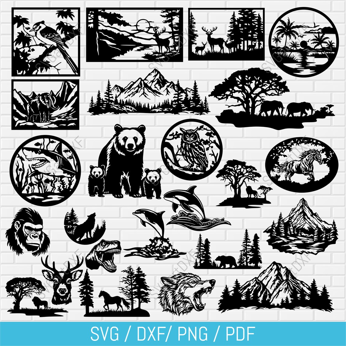 Wildlife DXF for Laser Cutting, Nature Scene Engraving Files, CNC ...