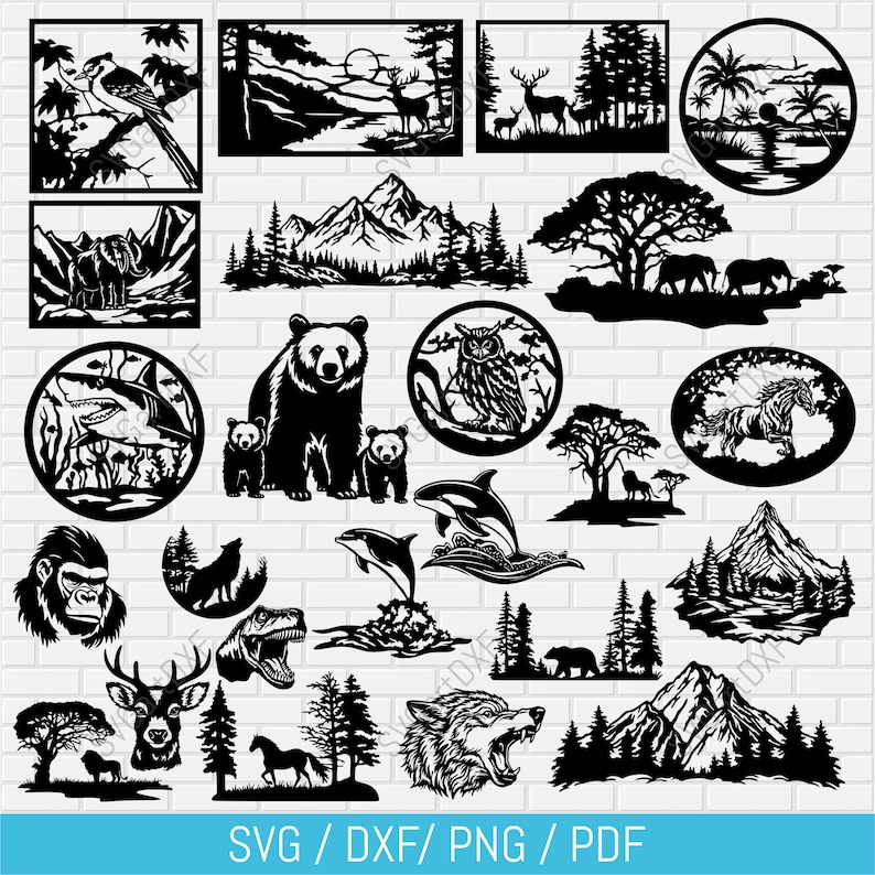 Wildlife DXF for Laser Cutting, Nature Scene Engraving Files, CNC ...