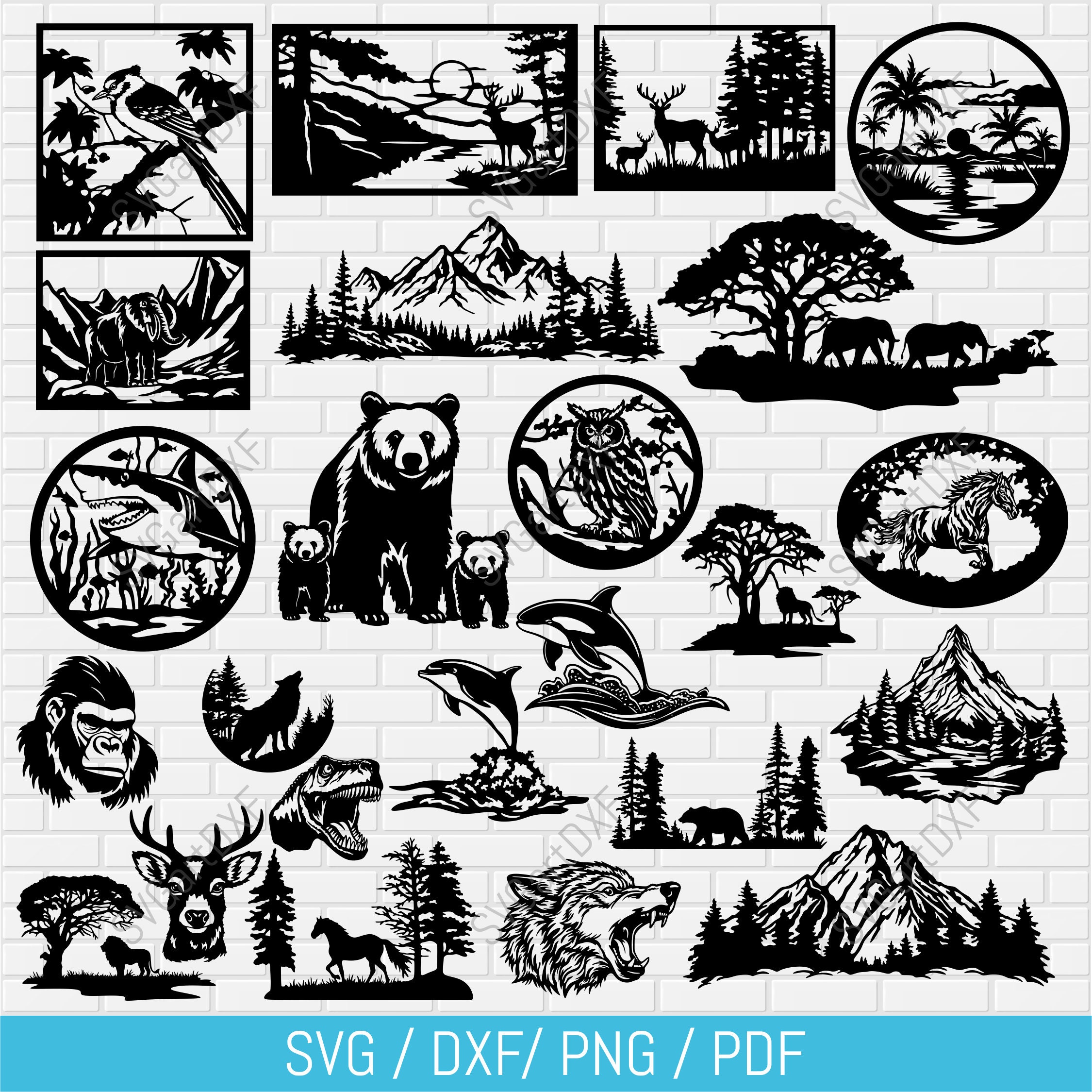 Wildlife DXF for Laser Cutting, Nature Scene Engraving Files, CNC ...