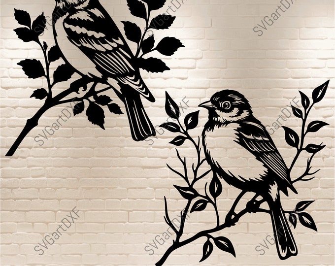 Birds on Tree Branch Svg, Bird for Cricut, Birds Dxf for Laser Cut ...