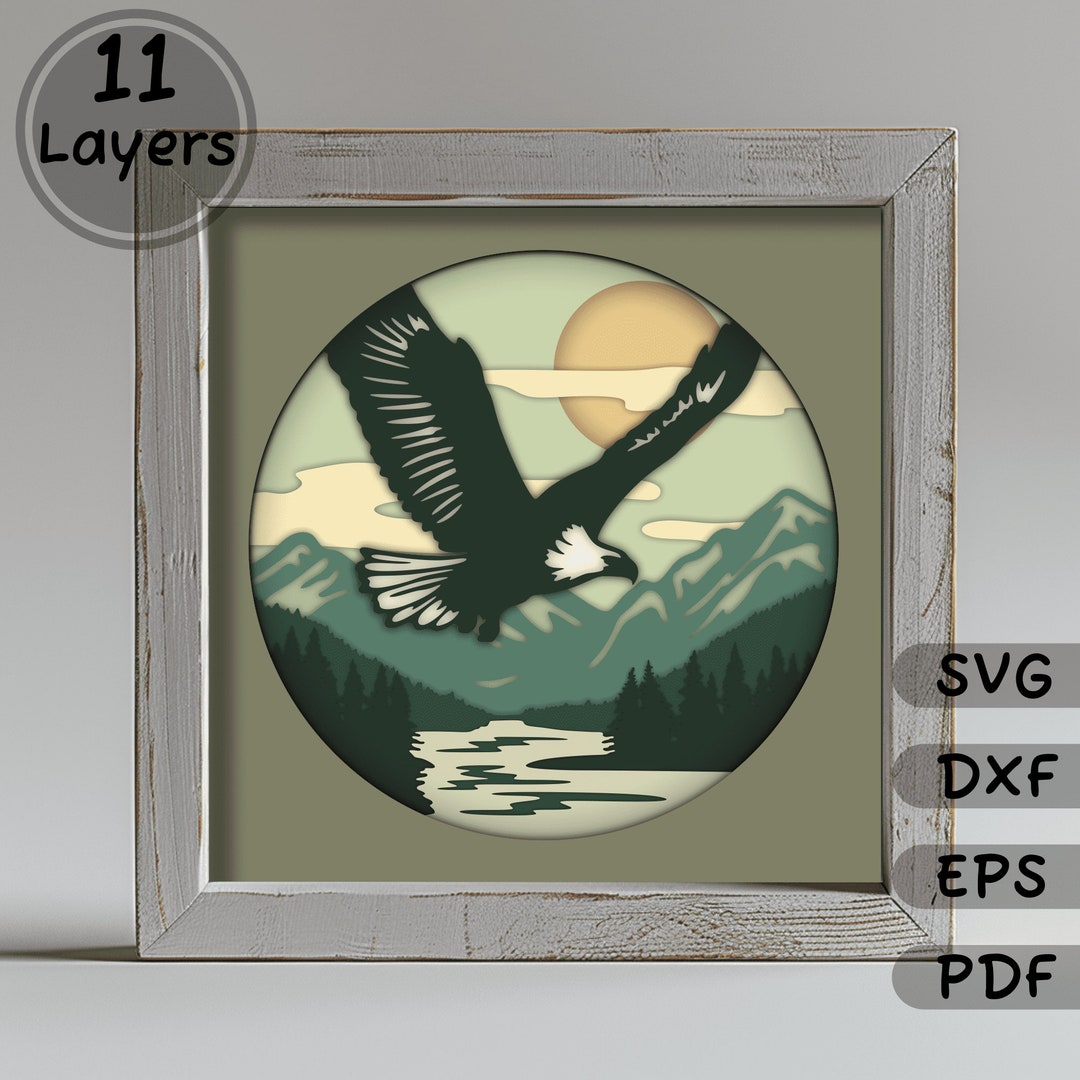 Bald Eagle 3D Layered Shadow Box SVG for Cricut Silhouette, Home Decor ...