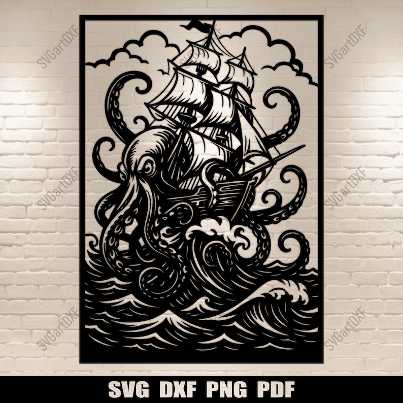 Kraken Ship SVG DXF – Octopus Attack Cut Files for Laser CNC, Cricut ...