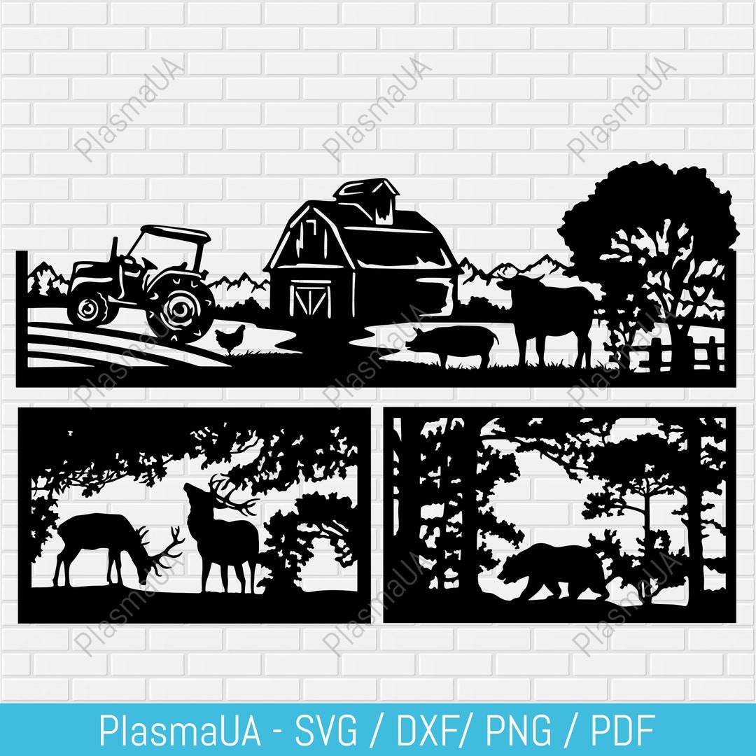 Farm Scene Laser Files, Deer Scene Dxf, Bear Svg for Cricut, Dxf for ...