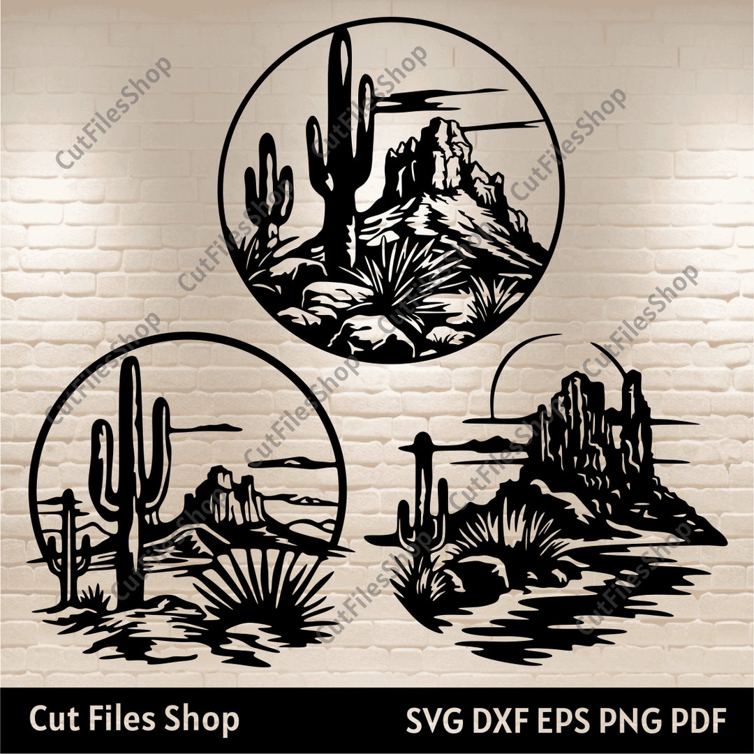 Canyon Scene Svg, Grand Canyon Svg, Cactus Scene Dxf for Laser, Circle ...